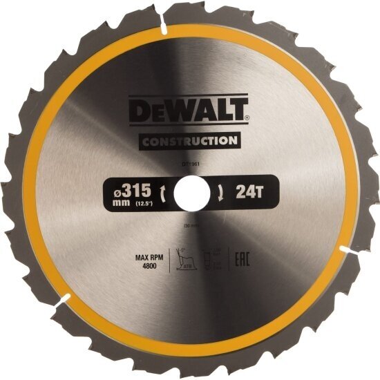 Диск пильный Dewalt DT1961, твердосплавный 315х30 мм, 24 CONSTRUCTION