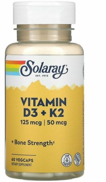 Капсулы Solaray Vitamin D3 + K2, 60 шт.