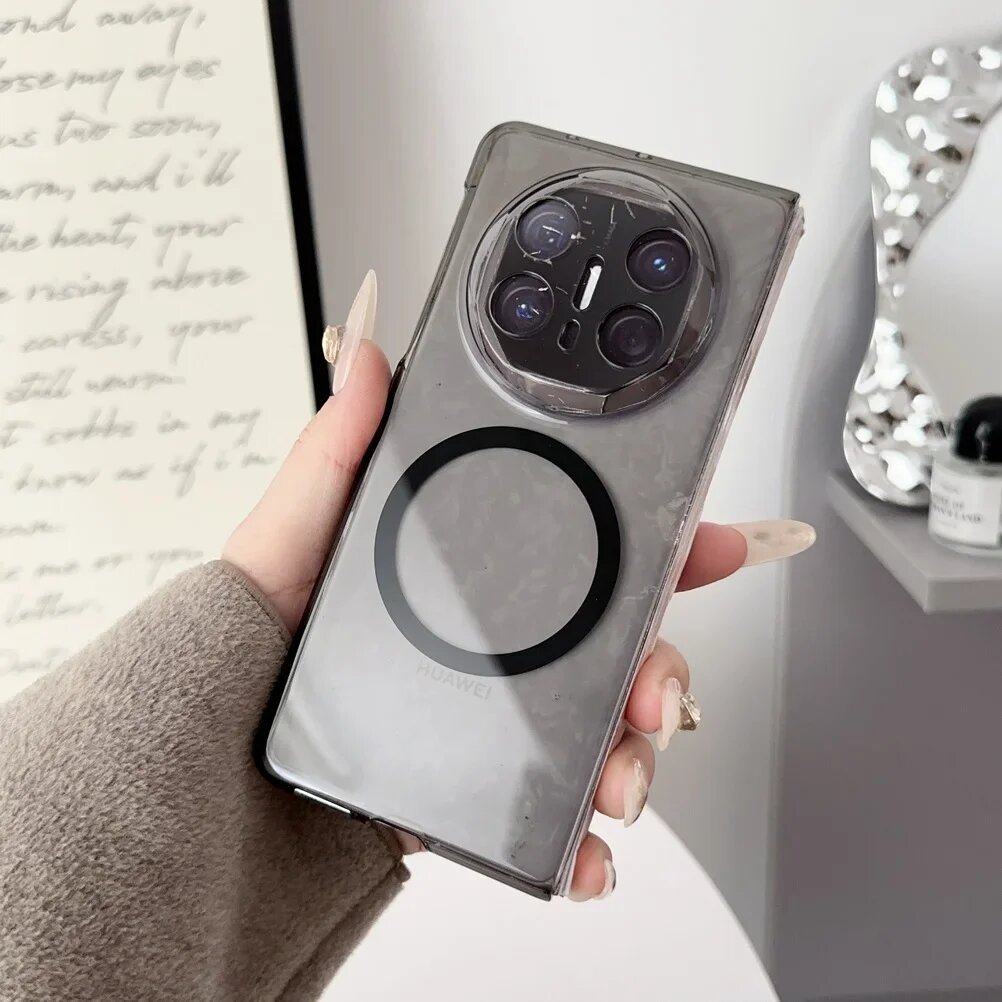 Прозрачный и полупрозрачный магнитный адсорбционный чехол для For Huawei Mate X3, Transparent Black