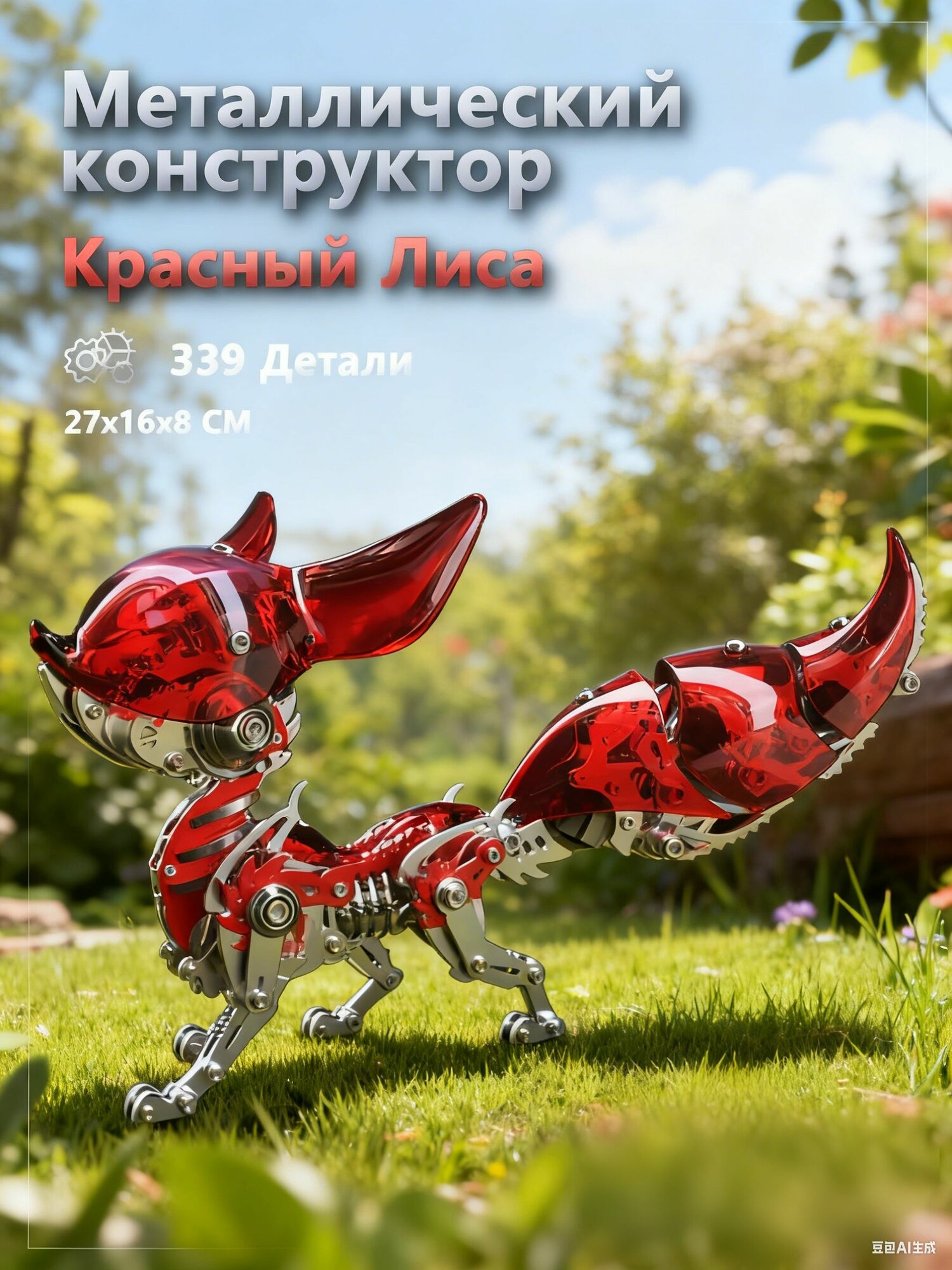 Металлический конструктор для взрослых, железный конструктор. Сборная модель красный лиса.