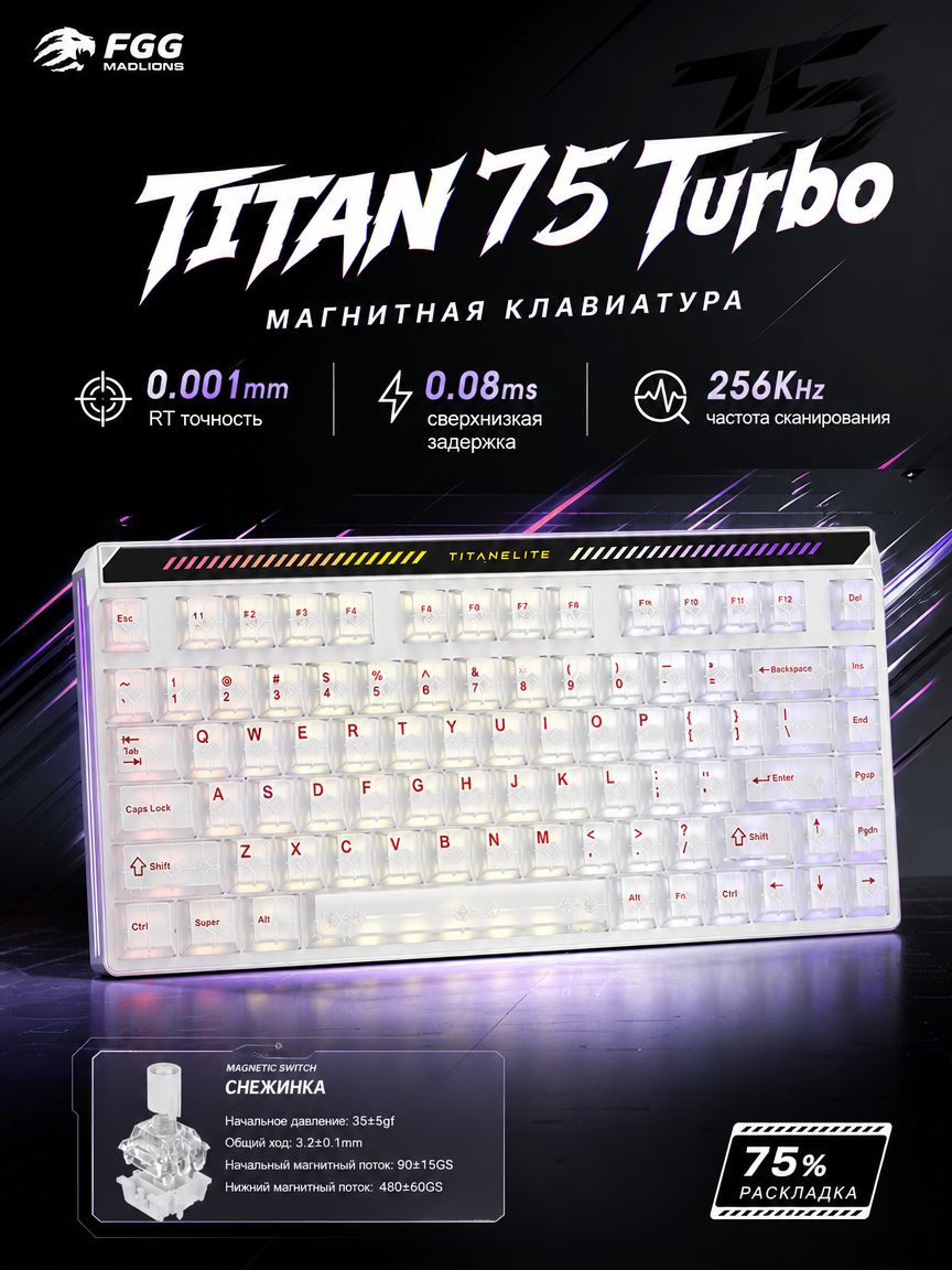 Игровая магнитная клавиатура Mad Catz TITAN 75 Turbo (75% раскладка, Rapid Trigger, свитчи на эффекте Холла, RGB)