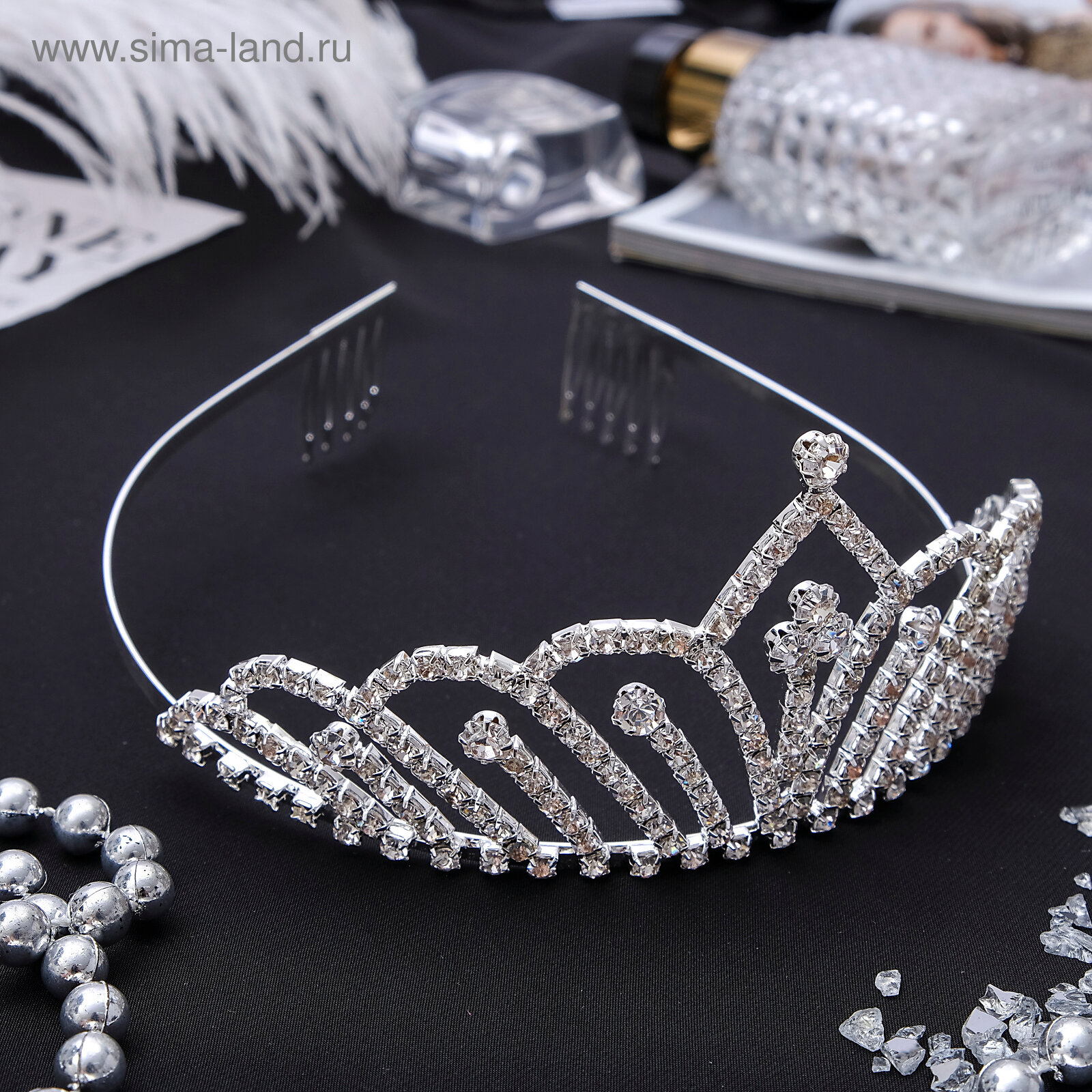 Диадема для волос «Изящество», капелька, 6 см, серебро