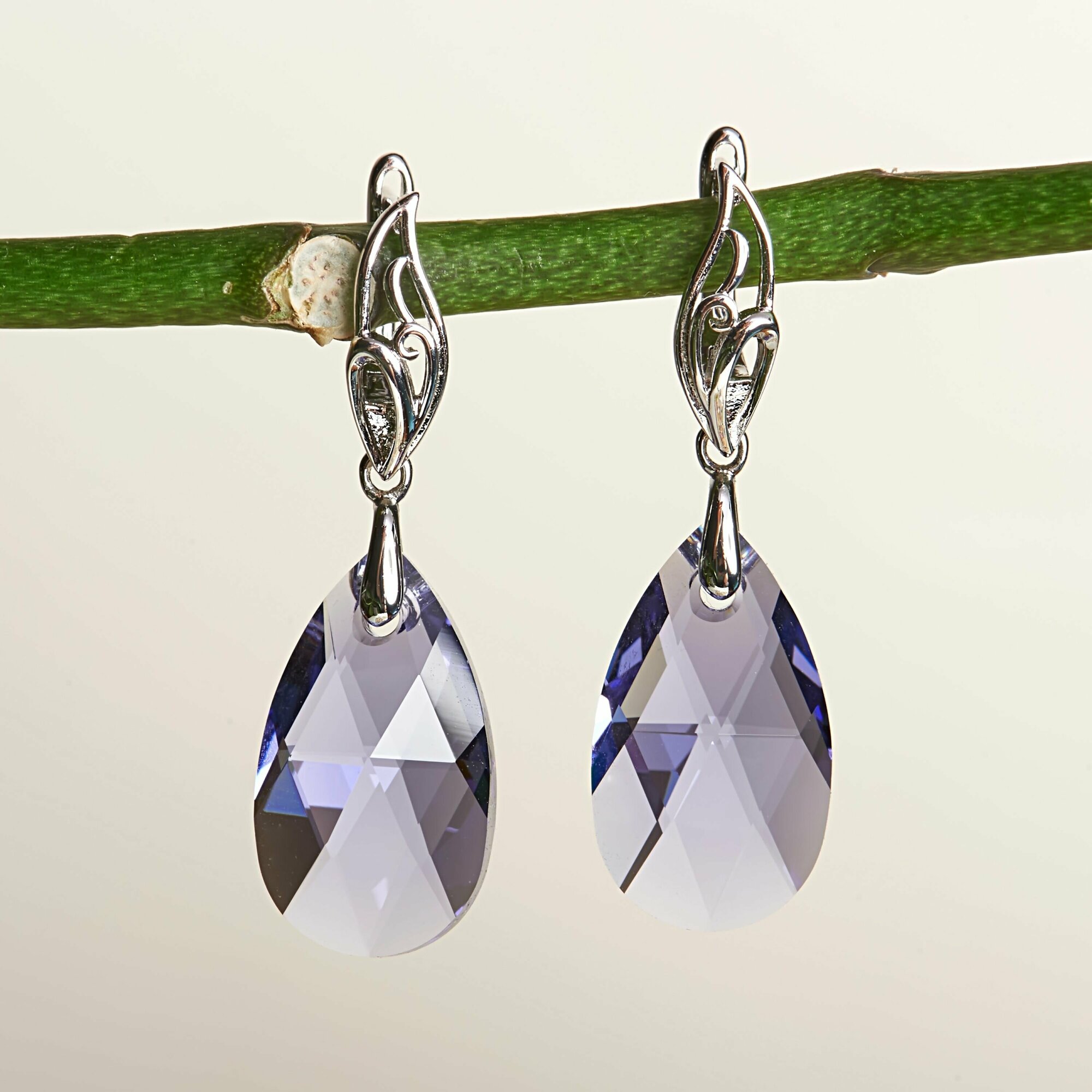 Серьги, стекло, кристалл, кристаллы Swarovski