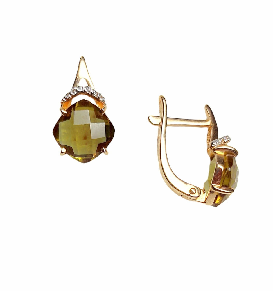 Серьги, золото, 585 проба, фианит