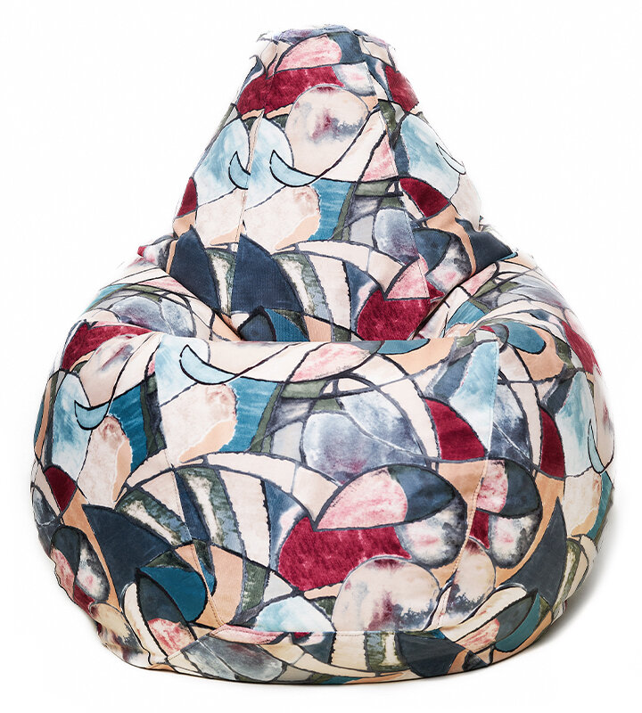 Кресло груша XL Велюр с принтом Fleur Azure, пуф, 100х100х135 см