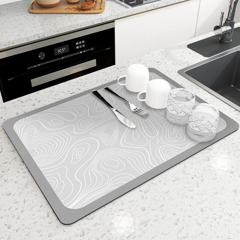 Кухонный впитывающий коврик из диатомитовой земли, дренажный коврик для посуды, тарелок, контроль воды, нескользящий, не требующий мытья, теплоизоляционный коврик для столешницы, быстро сохнущий коврик