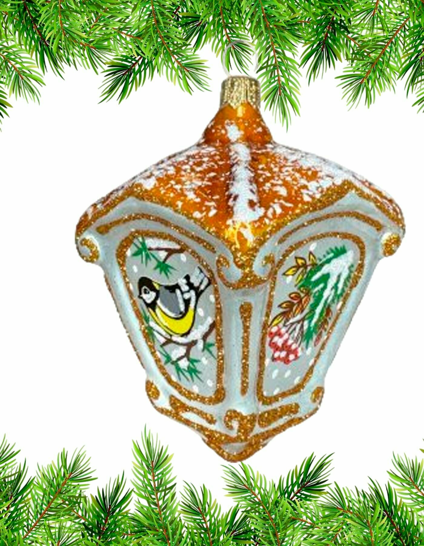 Игрушка на елку Фонарь "Птичка" 8.5см