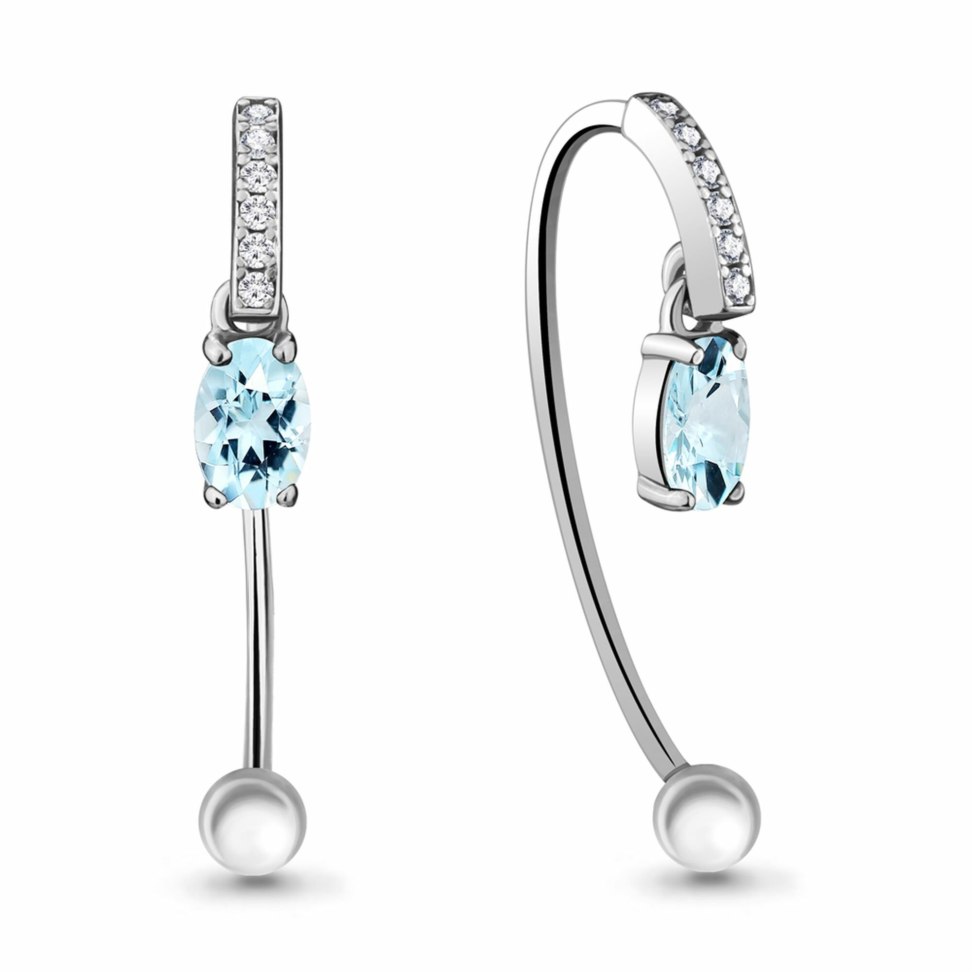 Серьги, серебро, 925 проба, родирование, фианит, топаз