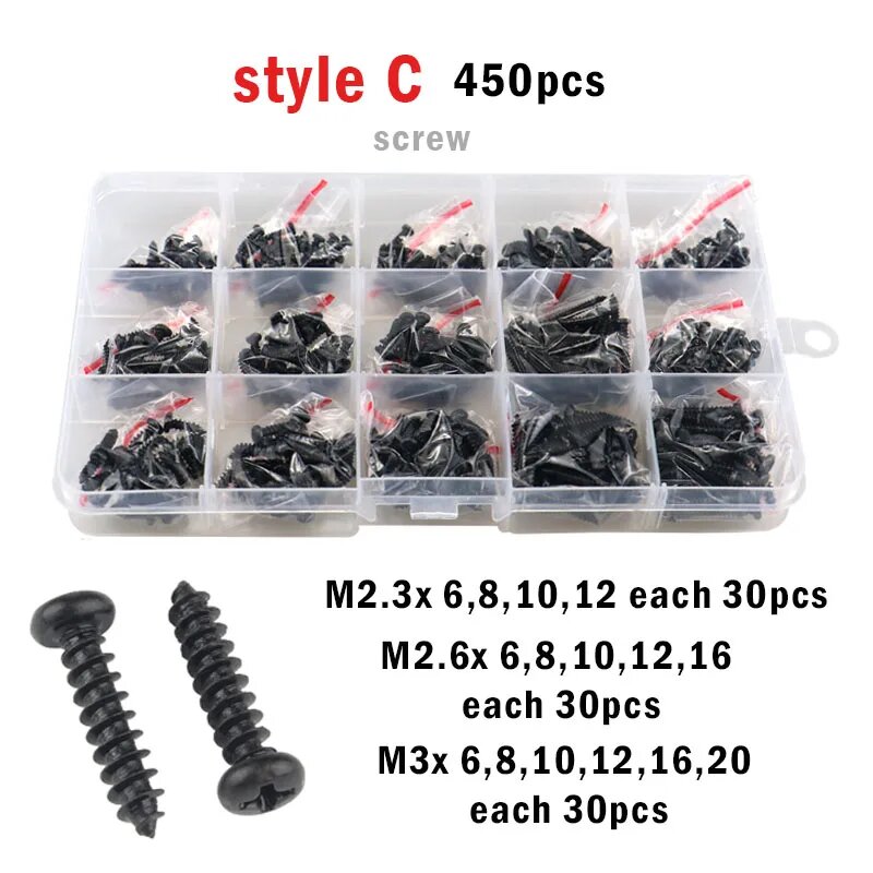 450-2010 шт. M1 M1.2 M1.4 M2 M3 M4 черный крест Phillips Pan круглая головка Экранирование углеродистая сталь Самонарезающий деревянный винт набор коробка