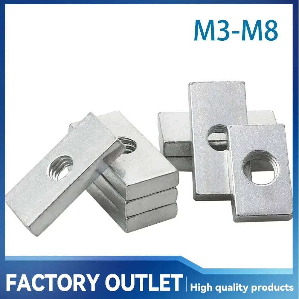 Квадратные гайки M3-M8 оцинкованные углеродистая сталь M3x10x5.5x2mm, 10pcs