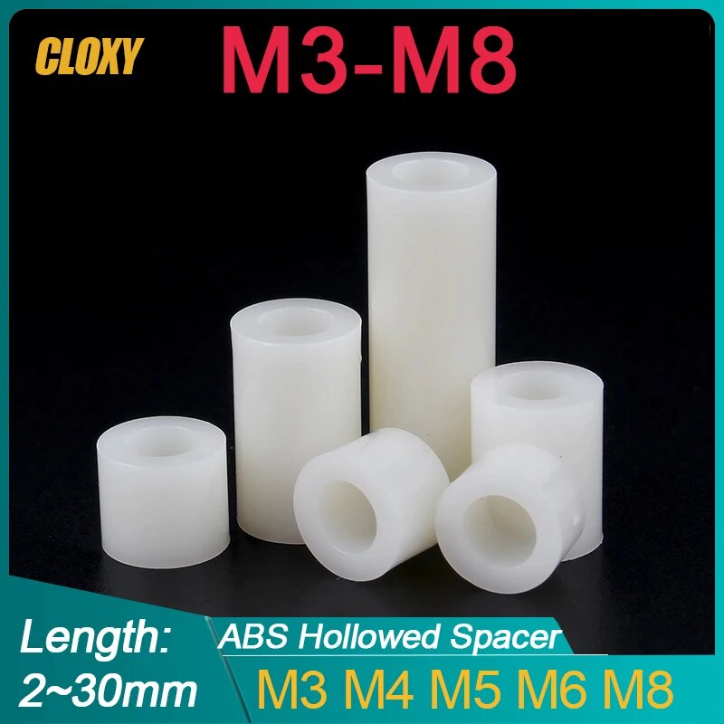 CLOXY Белые круглые полые шайбы из АБС 20/50 шт. M3 M4 M5 M6 M8 ID4.2x OD7 (50pcs), 10mm