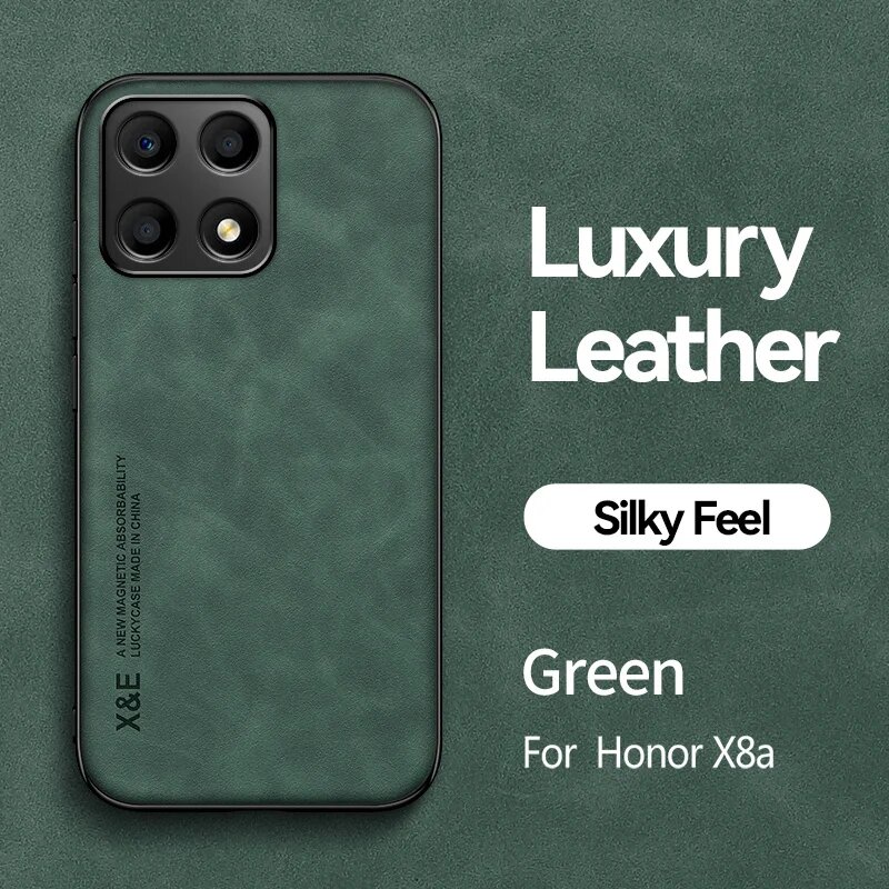 Чехол Honor X8a 2023, кожаный текстурированный автомобильный магнитный держатель, чехол для Honor X8a HonorX8a X8 a X 8a 4G Protext Coque с металлической пластиной green