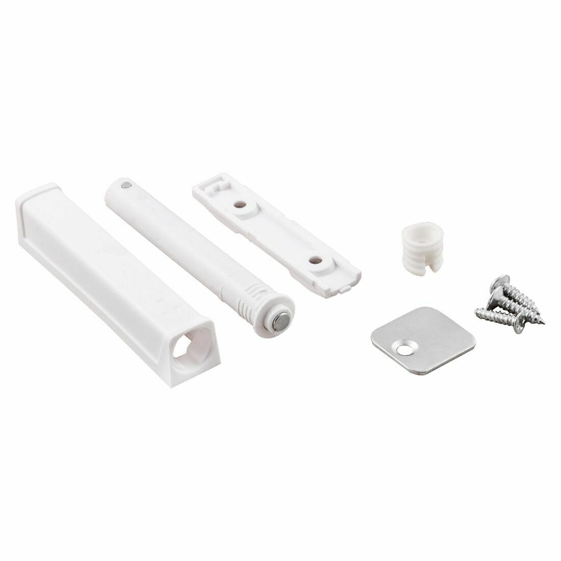 Толкатель мебельный для фасада усиленный с магнитным наконечником, Механизм Push To Open. Цвет белый