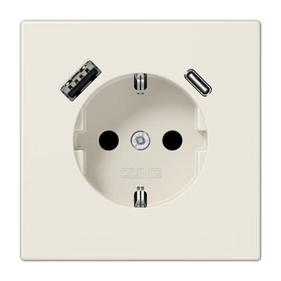 JUNG Слоновая кость Розетка SCHUKO® с USB-зарядным устройством тип A + тип С термопласт, LS1520-15CA