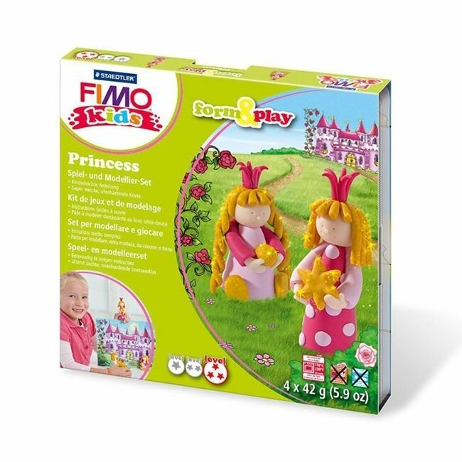 Набор для лепки FIMO kids form&play Принцесса, состоящий из 4-ти блоков по 42 г, уровень сложности 3