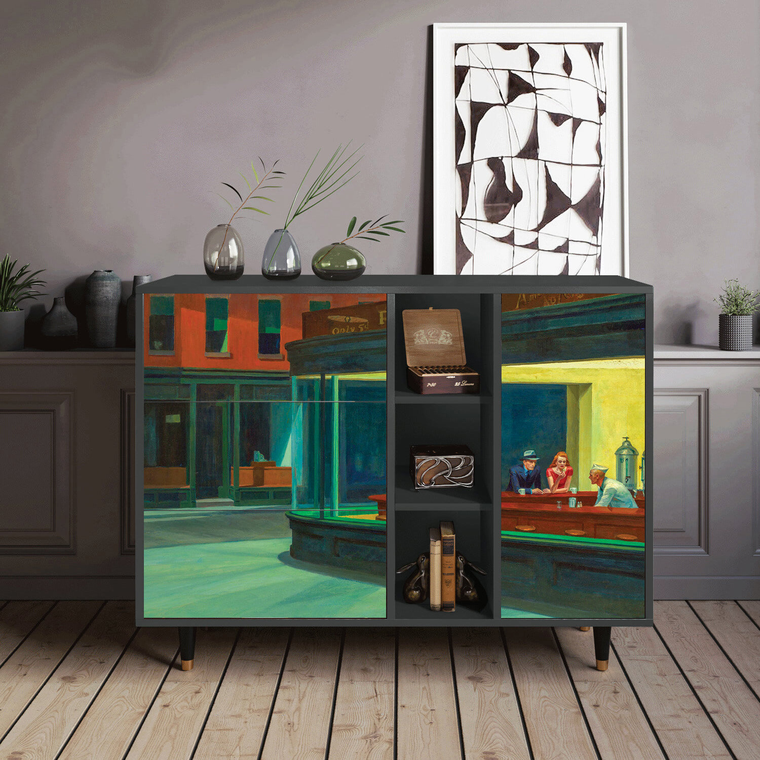 Комод - STORYZ - BS2 Nighthawks by Edward Hopper, Разер - 125 x 97 x 48 см , Цвет корпуса - Антрацит