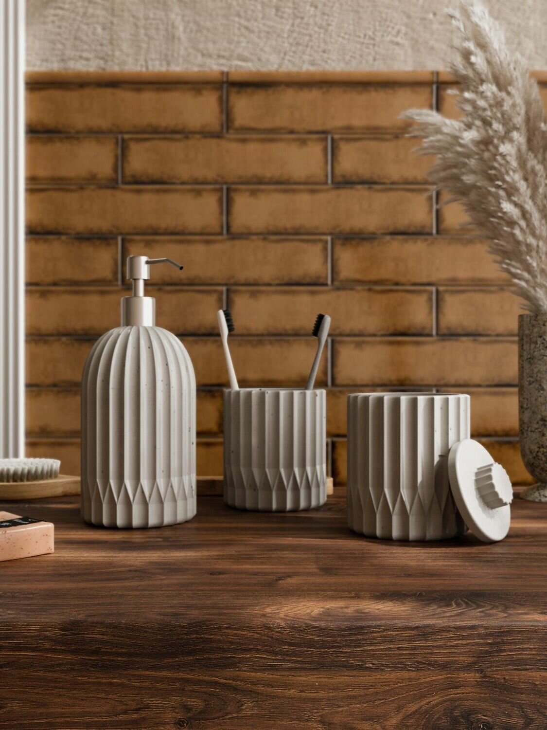 Набор аксессуаров для ванной комнаты "San Marino", серый глянцевый: дозатор 500 мл, стакан, контейнер с крышкой