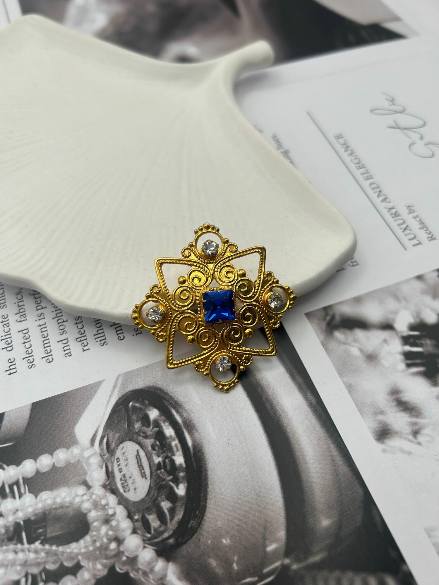 Советская винтажная позолоченная брошь, клеймо