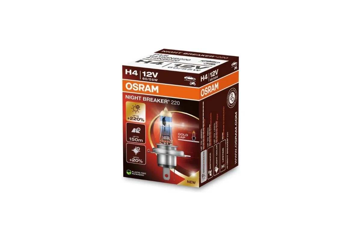 Osram Автолампа H4 60/55 P43t+200 NIGHT BREAKER 220 12V 64193NB220 431847