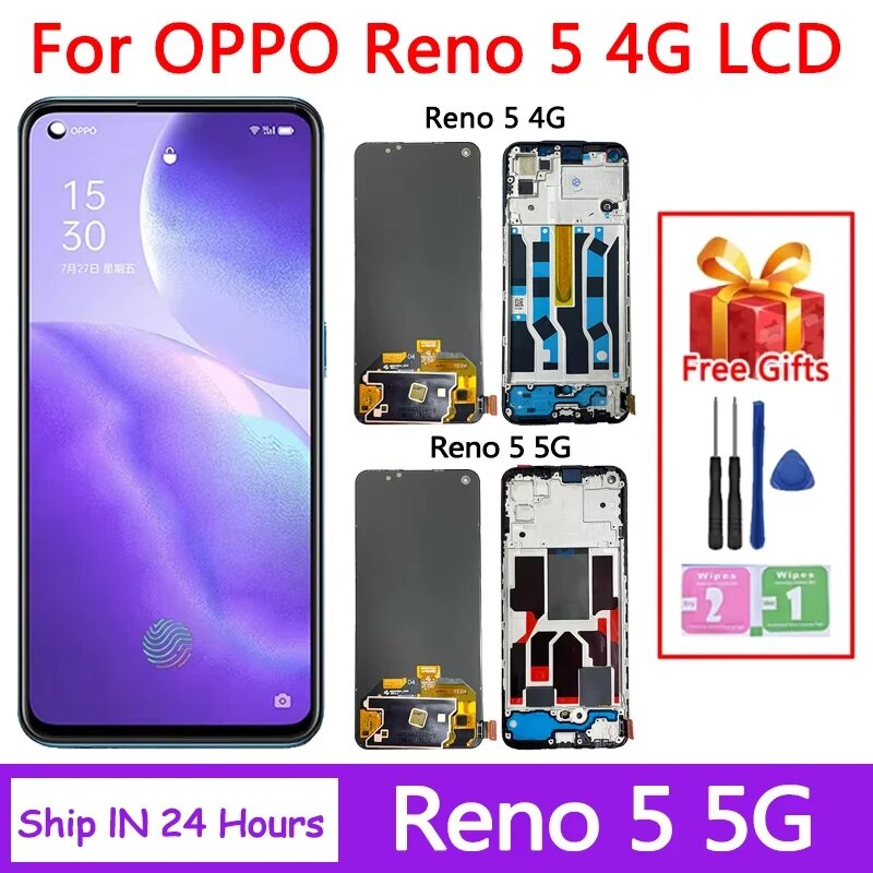 Новый дисплейный модуль (LCD) с тачскрином для Oppo Reno 5 4G CPH2159, совместимый TFT With Frame4G