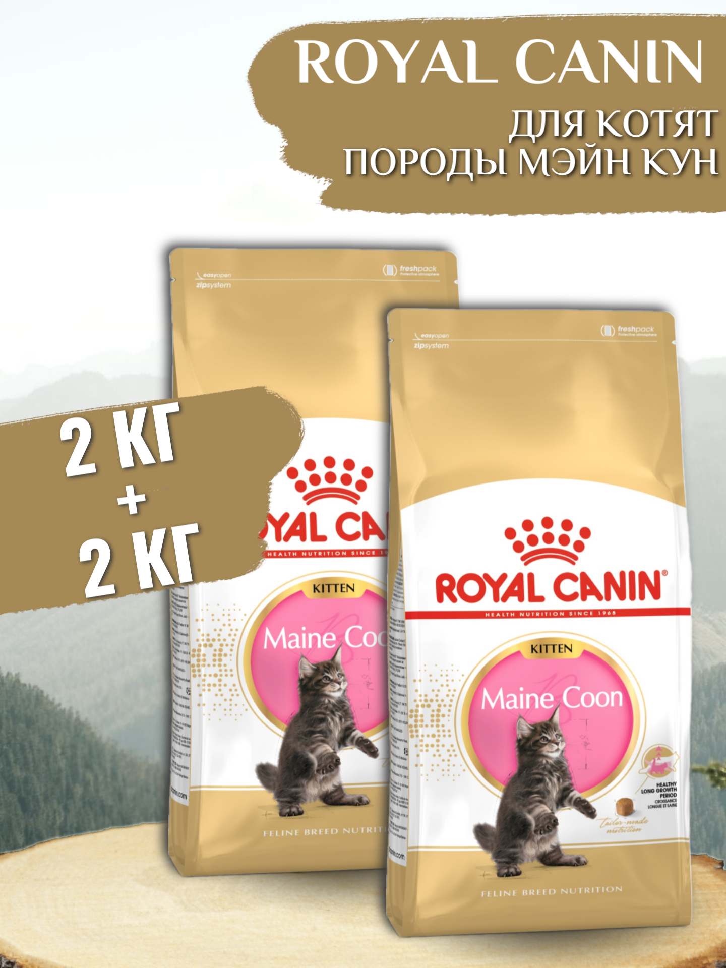 Сухой корм для котят Royal Canin Kitten Maine Coon 2 кг + 2 кг