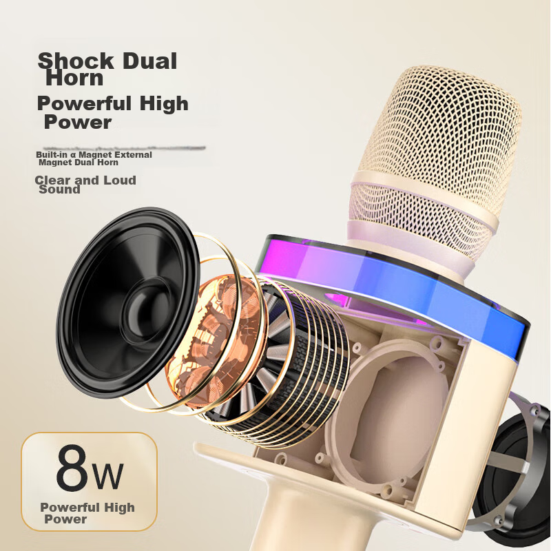 Soaiy MC62 Microphone Speaker Combo, Children's Karaoke Microphone, Home KTV Bluetooth Speaker, Wireless Singing Device, Karaoke for Home Use, Oil Paint White