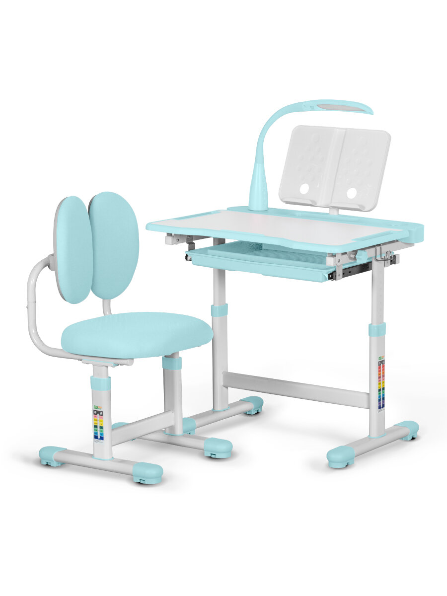 Растущий стол парта и стул детский набор с лампой Ergokids Foxy BD-20 голубой