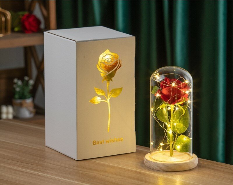 Ночник "Красная Роза за стеклом", питание от батареек, LED, стеклянный абажур