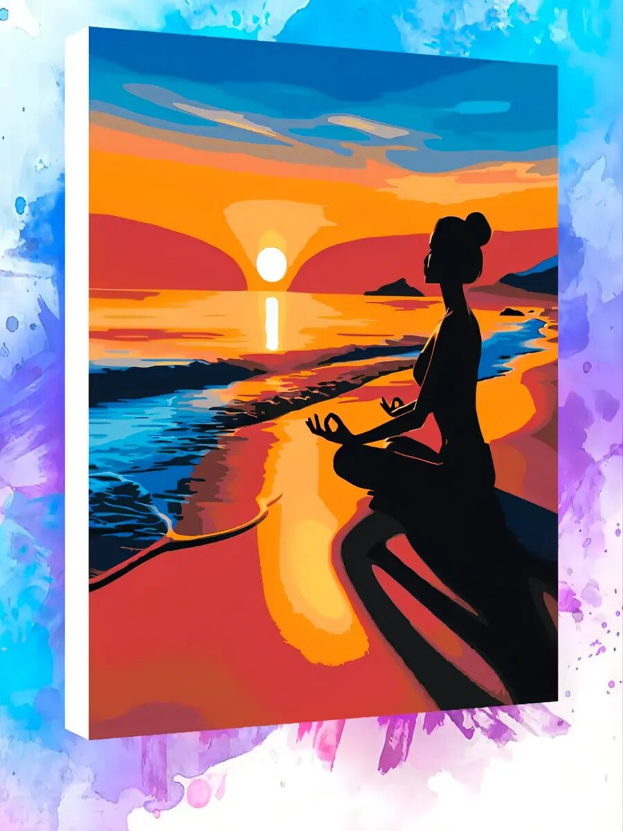 Картина по номерам Медитация Йога_Девушка Море_Закат
