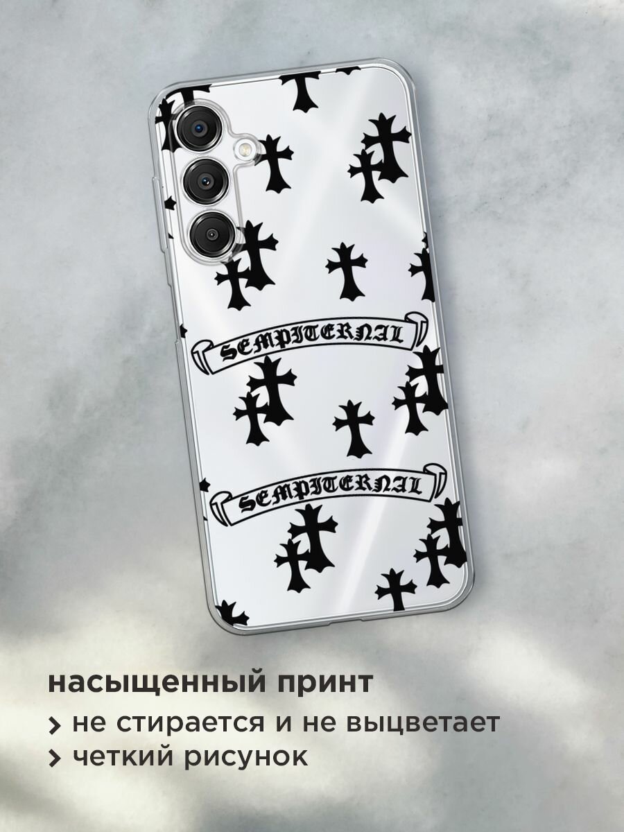Чехол на Samsung Galaxy A16 / Самсунг А16 с принтом "Кресты паттерн чёрный", прозрачный — фото 1