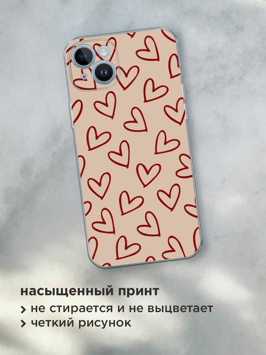 Чехол на Apple iPhone 14 / Айфон 14 с принтом "Little hearts doodles 1 - 14 февраля" — фото 1