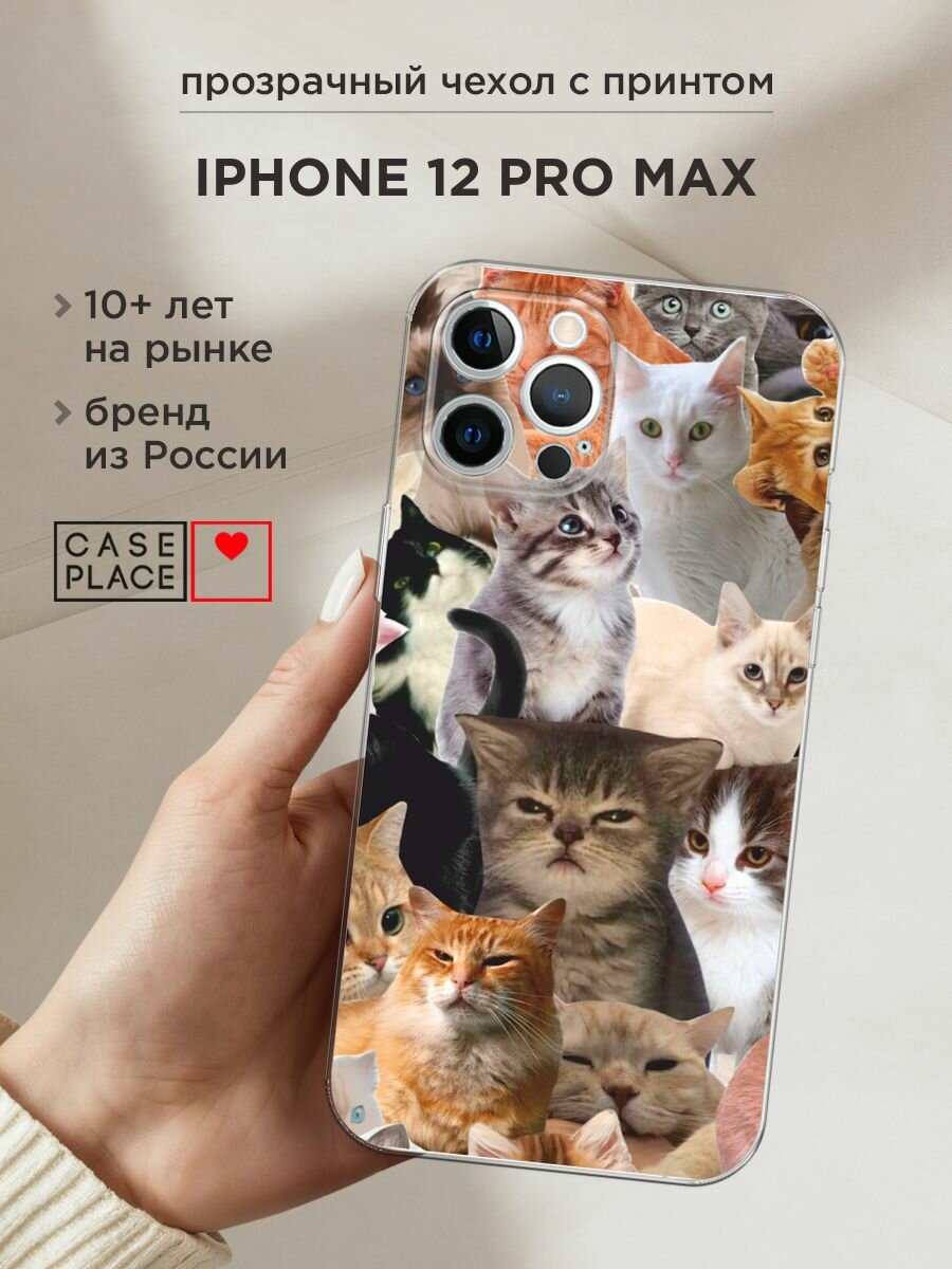 Чехол на Apple iPhone 12 Pro Max / Айфон 12 Про Макс с принтом "Коты из мемов"