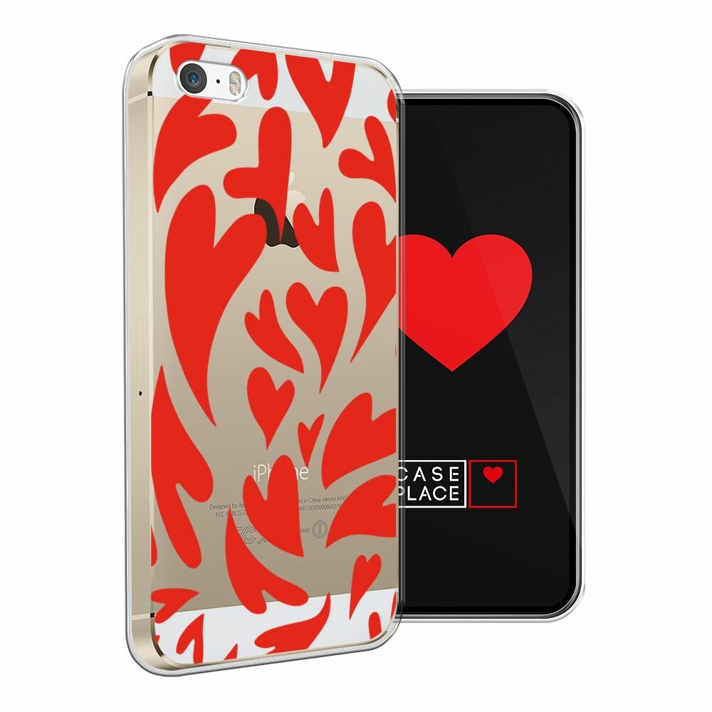 Чехол на Apple iPhone 5/5S/SE / Айфон 5/5S/SE с принтом "Crazy hearts 2 - 14 февраля", прозрачный — фото 1