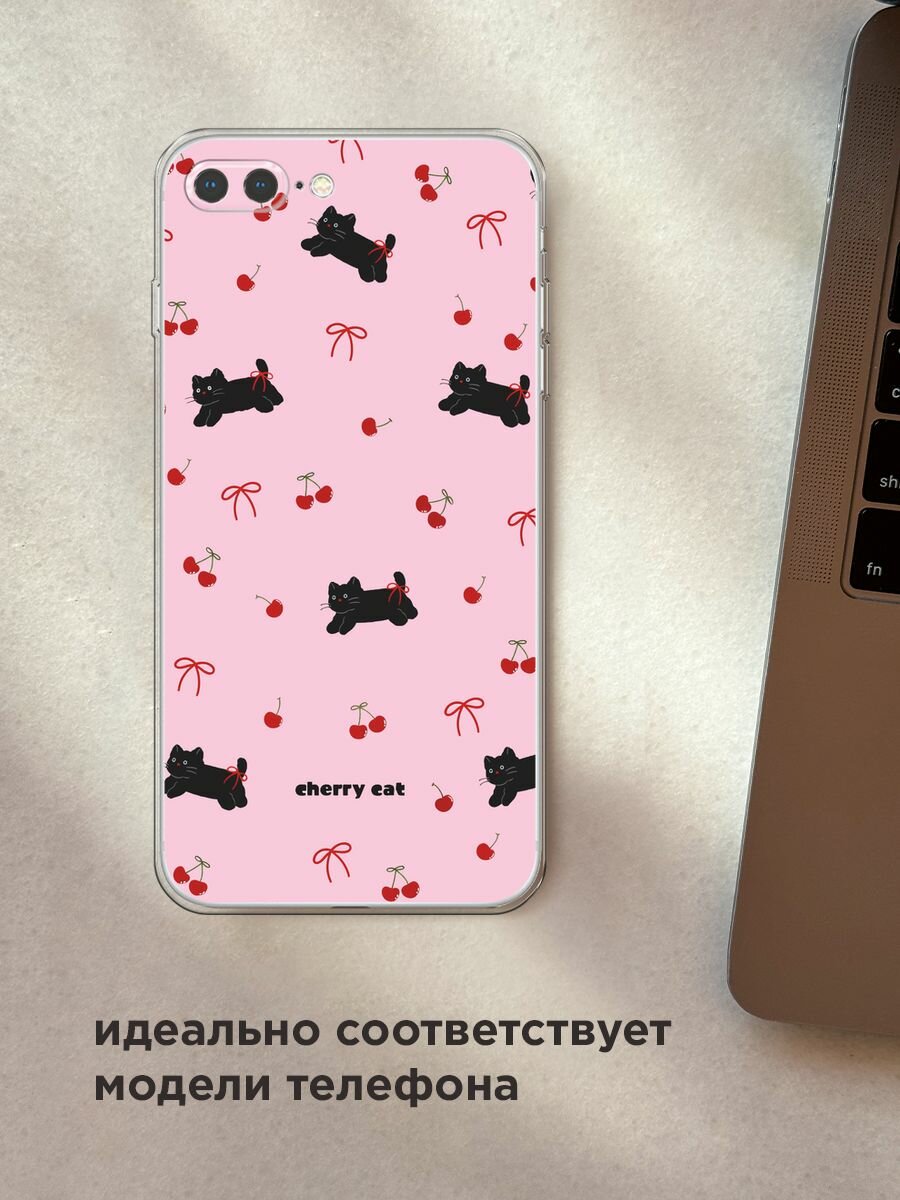 Чехол на Apple iPhone 7 Plus / Айфон 7 Плюс с принтом "Cherry cat" — фото 1