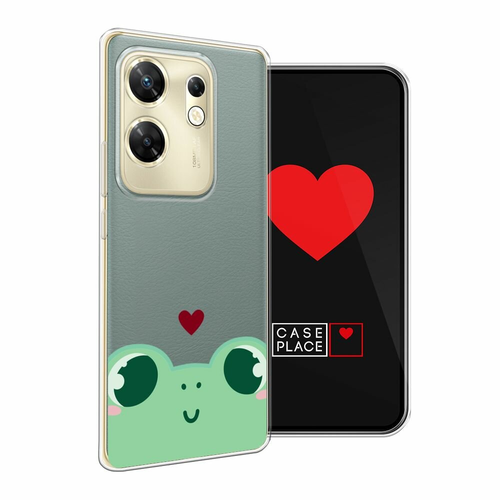 Чехол на Infinix Zero 30 4G / Инфиникс Зеро 30 4G с принтом "Влюблённая лягушка - 14 февраля", прозрачный — фото 1