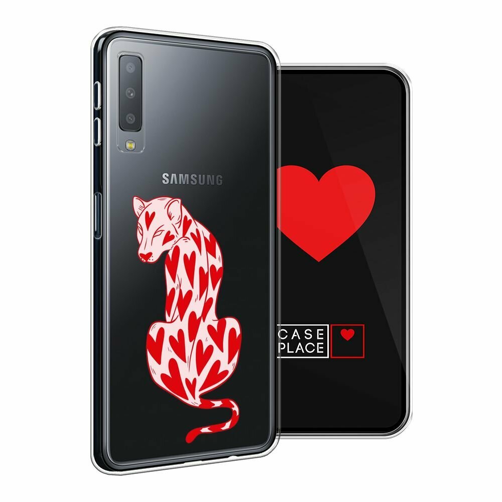 Чехол на Samsung Galaxy A7 2018 / Самсунг Галакси А7 2018 с принтом "Heart panther 2 - 14 февраля", прозрачный — фото 1