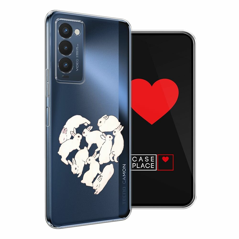 Чехол на Tecno Camon 18P / Техно Камон 18Р с принтом "Сердечко из кроликов 2 - 8 марта", прозрачный — фото 1