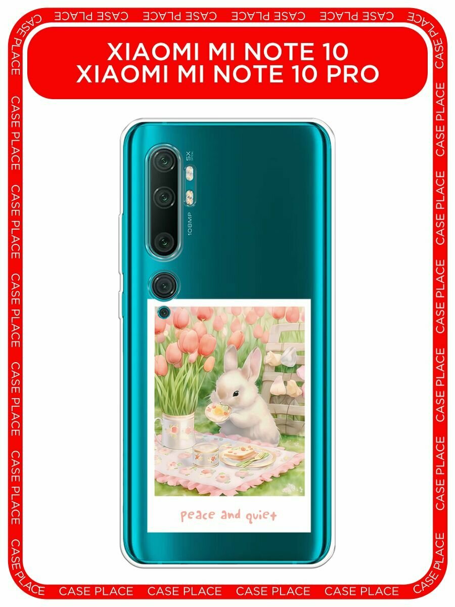 Чехол на Xiaomi Mi Note 10/Mi Note 10 Pro / Сяоми Ми Нот 10/Ми Нот 10 Про с принтом "Кролик на пикнике", прозрачный