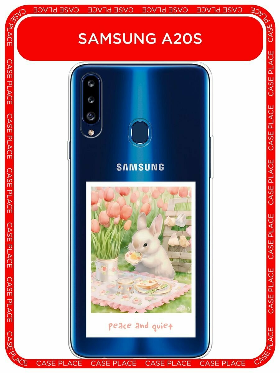 Чехол на Samsung Galaxy A20s / Самсунг Галакси A20s с принтом "Кролик на пикнике", прозрачный