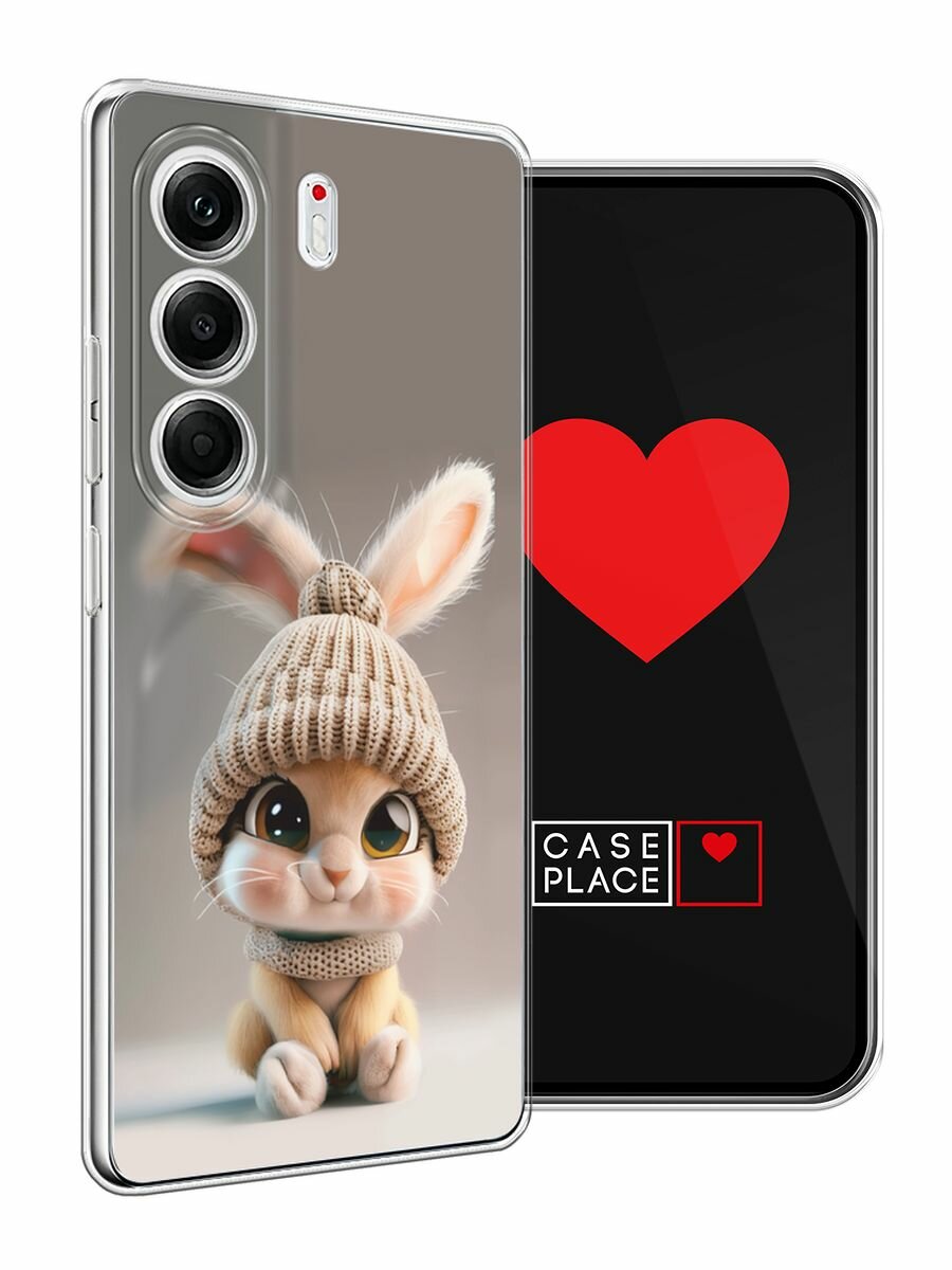 Чехол на Tecno Camon 40 Pro / Текно Камон 40 Про с принтом "Крольчонок в вязаной шапке" — фото 1