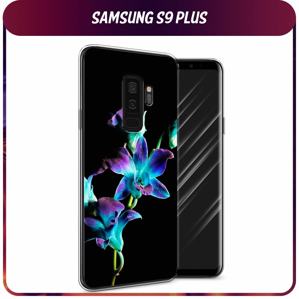 Чехол на Samsung Galaxy S9 + / Самсунг Галакси С9 Плюс с принтом "Синий цветок на черном"