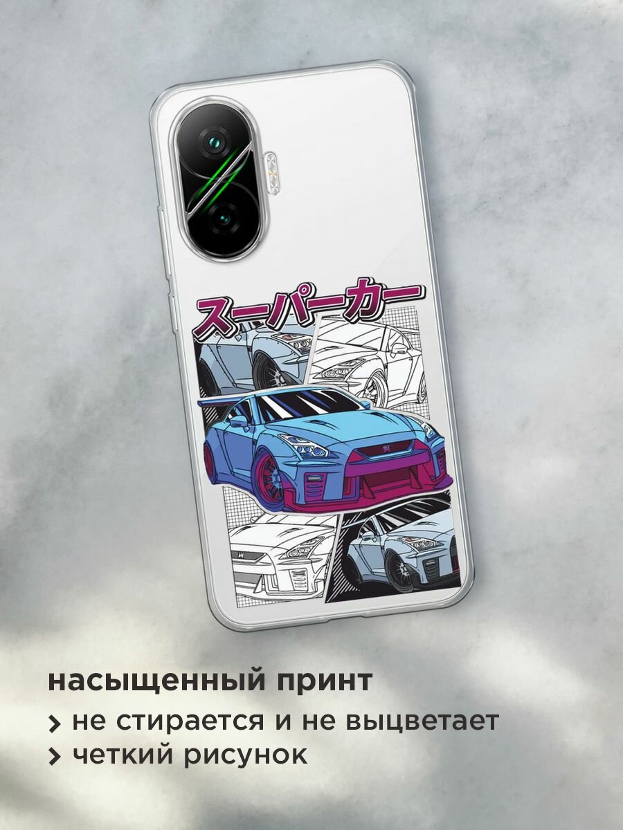 Чехол на Poco F7 / Поко F7 с принтом "JDM коллаж", прозрачный — фото 1