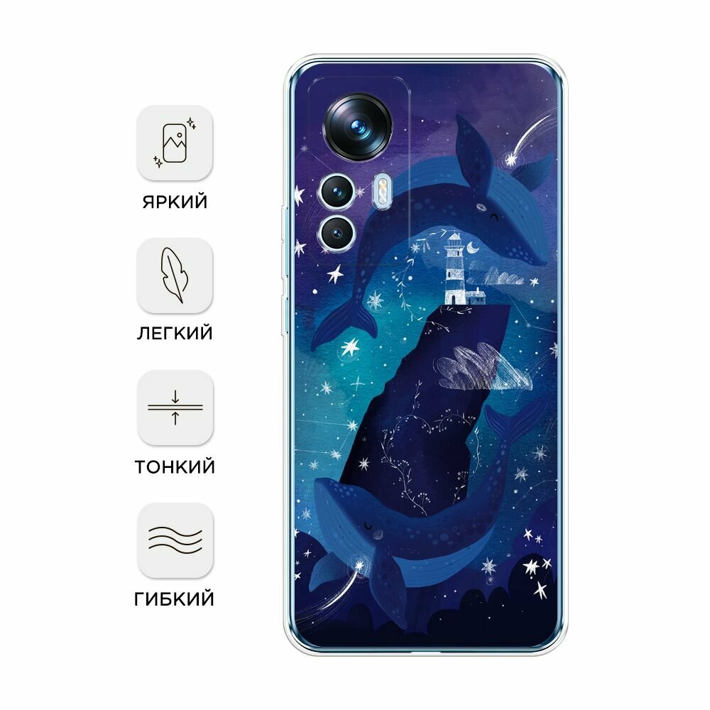 Чехол на Xiaomi 12T/12T Pro / Сяоми 12T/12T Про с принтом "Ночные киты" — фото 1