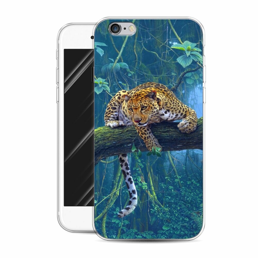 Чехол на Apple iPhone 6 / Айфон 6 с принтом "Леопард охотник" — фото 1