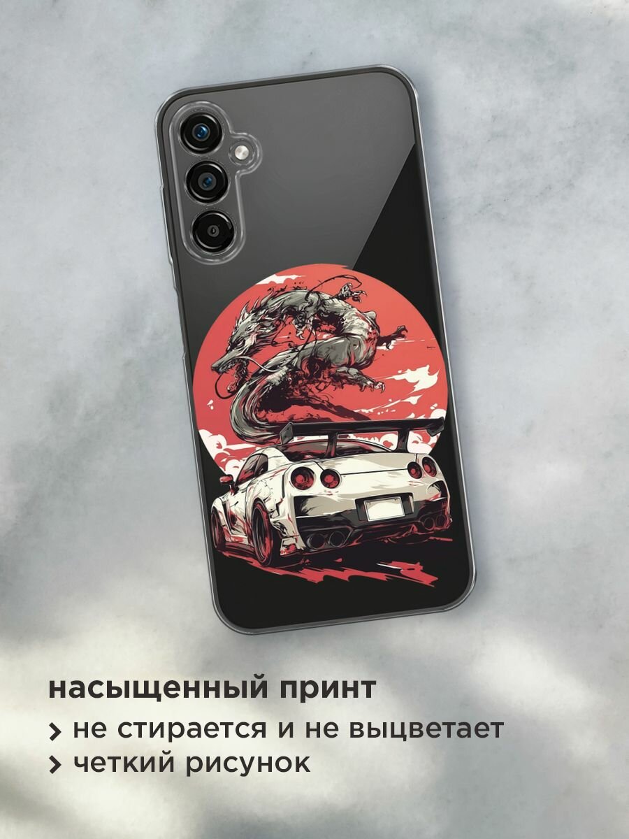 Чехол на Samsung Galaxy A25 5G / Самсунг Галакси A25 5G с принтом "Car and dragon", прозрачный — фото 1