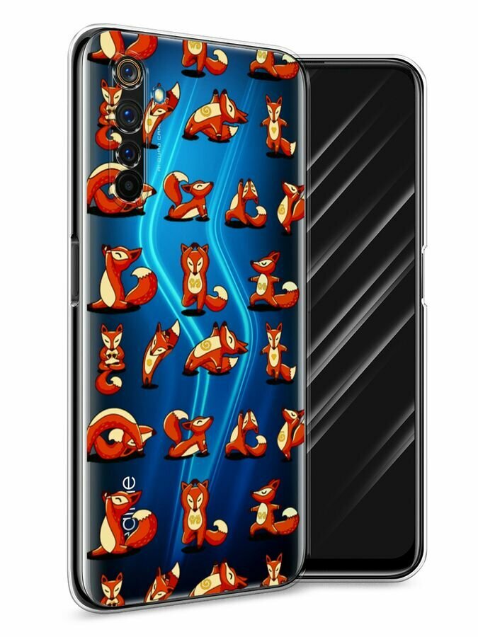 Чехол на Realme 6 Pro / Реалми 6 Про с принтом "Йога для лисы", прозрачный