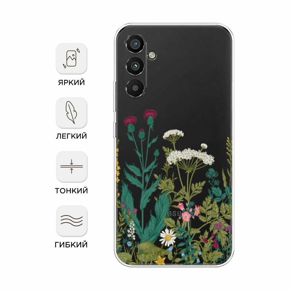 Чехол на Samsung Galaxy A34 / Самсунг A34 с принтом "Дикие полевые цветы", прозрачный — фото 1