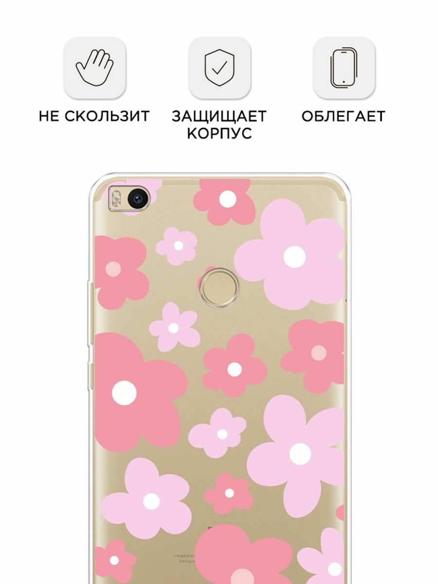Чехол на Xiaomi Mi Max 2 / Сяоми Ми Макс 2 с принтом "Нежные розовые цветочки рисунок", прозрачный — фото 1