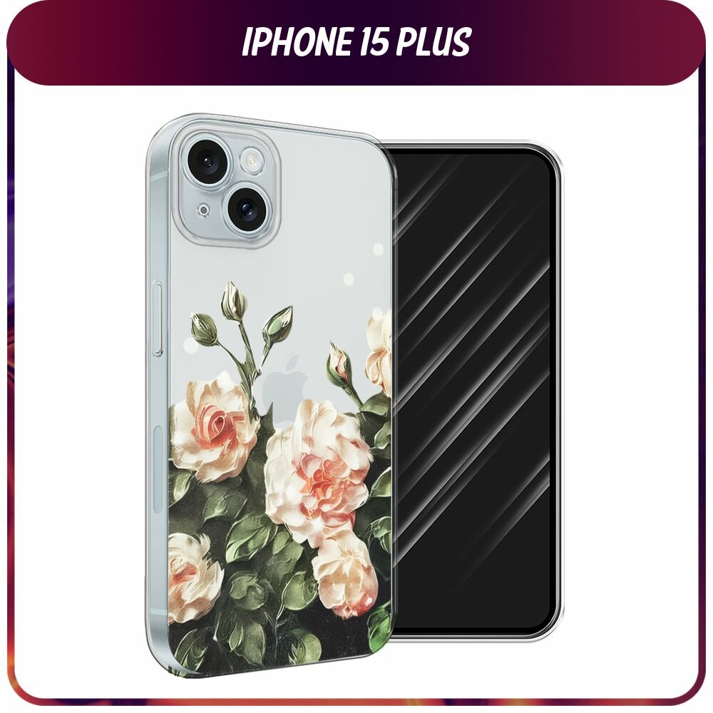 Чехол на Apple iPhone 15 Plus / Айфон 15 Плюс с принтом "Цветочная картина 2", прозрачный