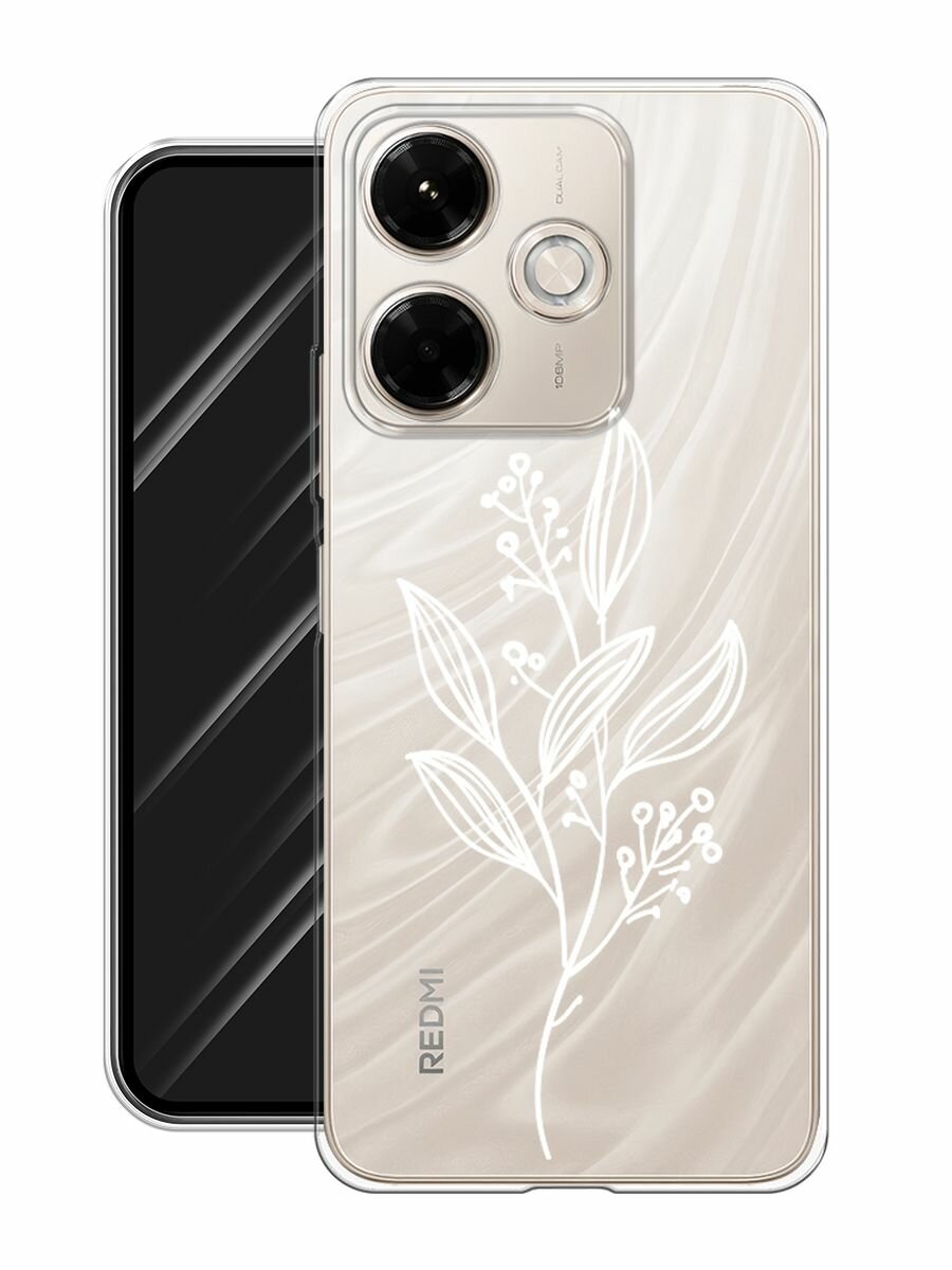 Чехол на Xiaomi Redmi 13X / Сяоми Редми 13X с принтом "Ветка с листочками и цветами", прозрачный — фото 1